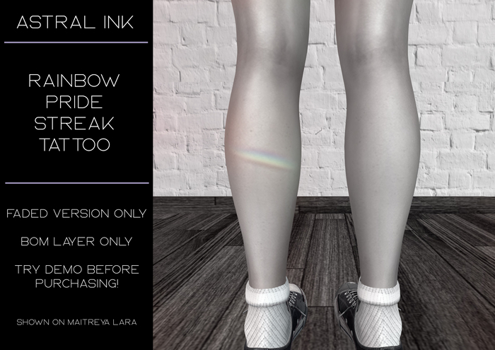 Second Life Marketplace - Astral Ink - Rainbow Pride Streak Tattoo (Calf) DEMO